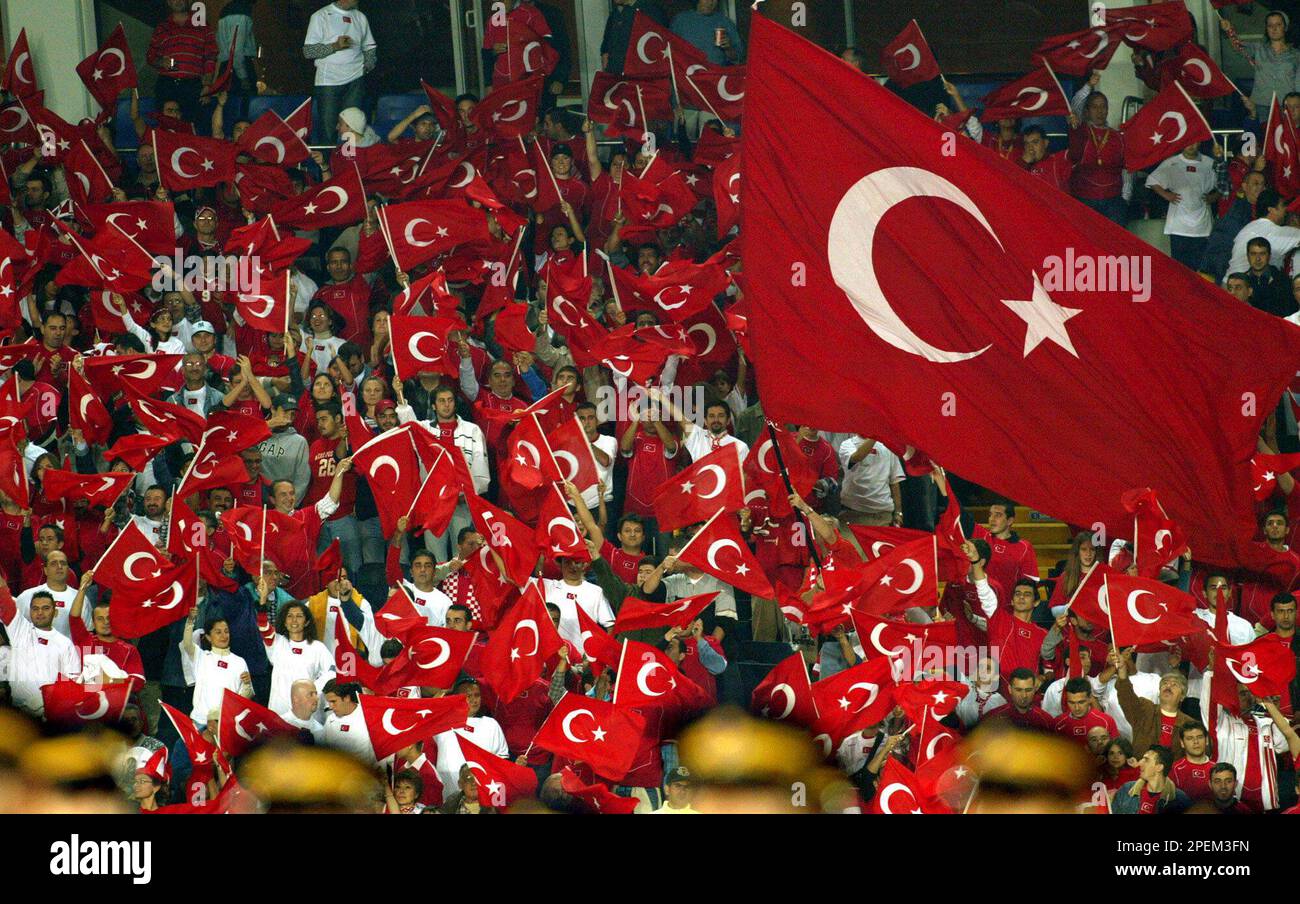 Turkish soccer fans wave their national flags at Sukru Saracoglu ...