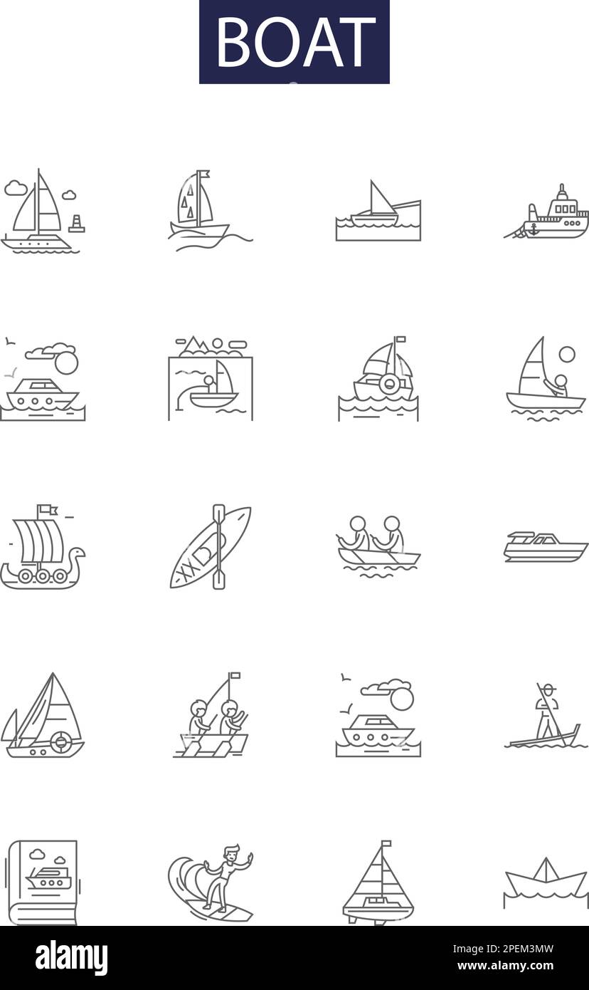 Boat line vector icons and signs. craft, vessel, dinghy, canoe, kayak ...