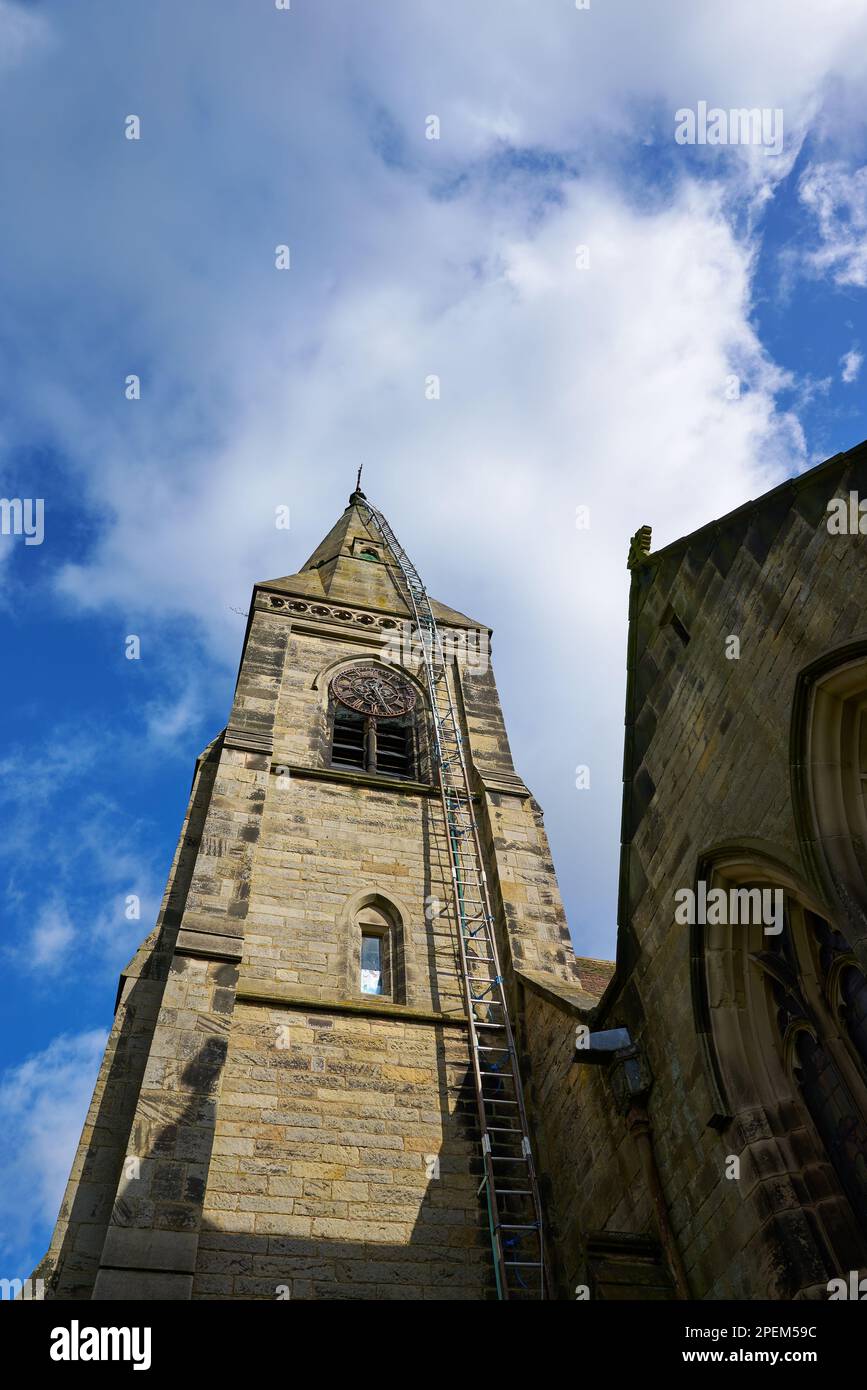 Ladder attached to a tall church steeple Stock Photo - Alamy