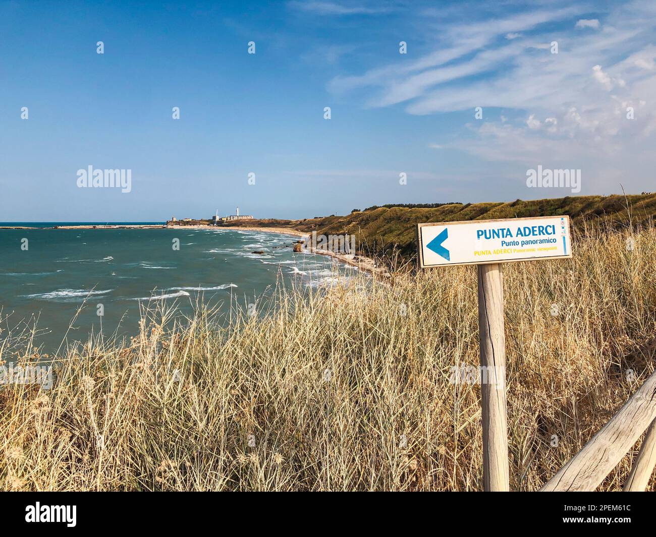 A sign indicating Punta Aderci panoramic view point with the italian ...