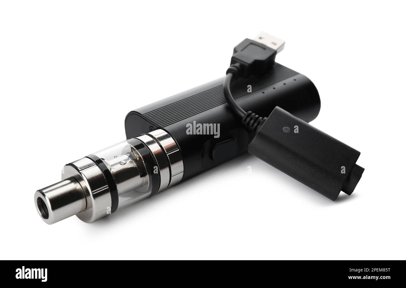 Electronic smoking device and charger on white background Stock Photo ...