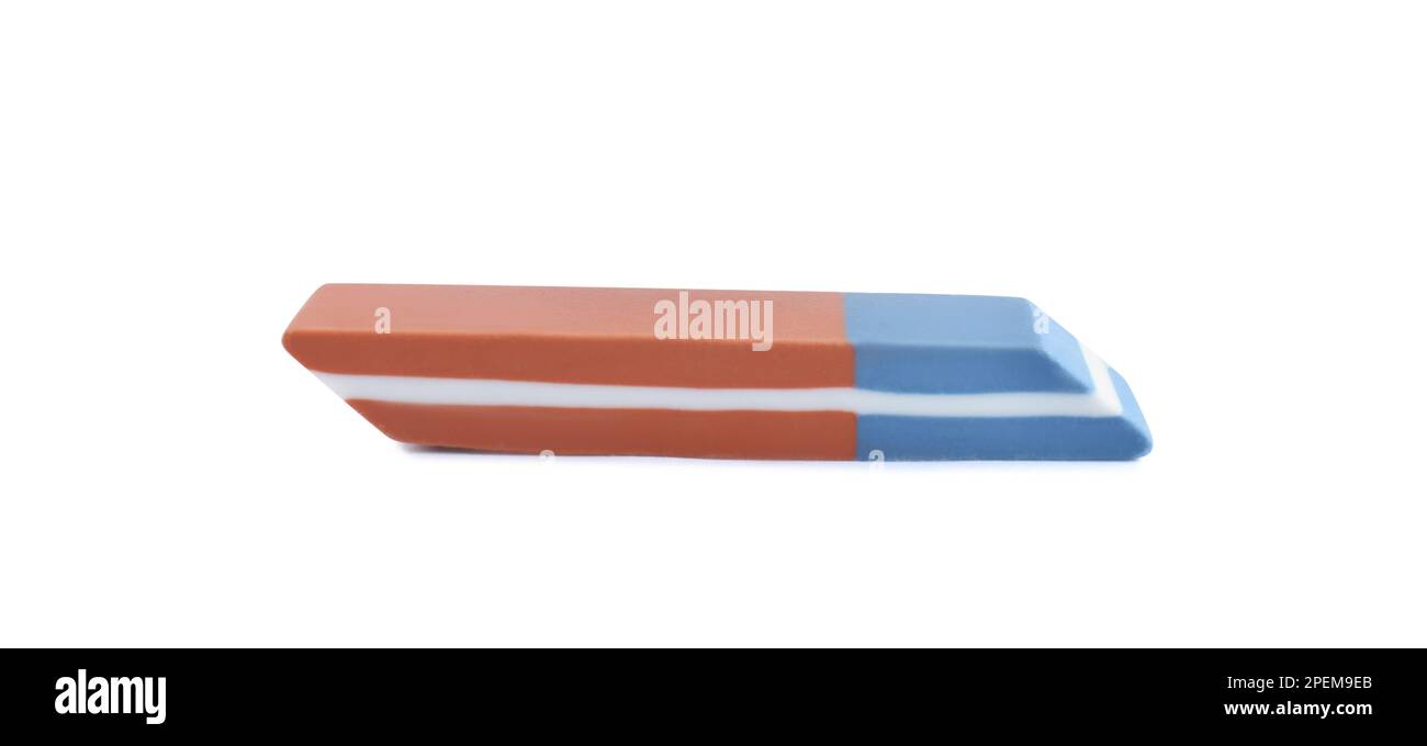 New double eraser isolated on white. School stationery Stock Photo - Alamy