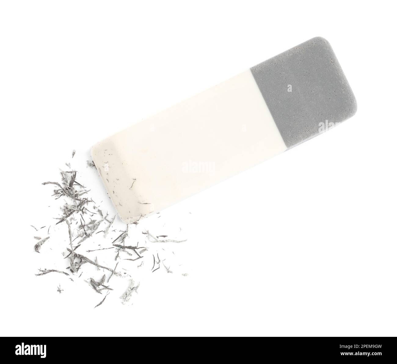 Double eraser and crumbs on white background, top view Stock Photo - Alamy