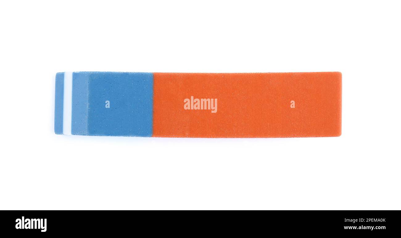 New double eraser isolated on white, top view. School stationery Stock ...