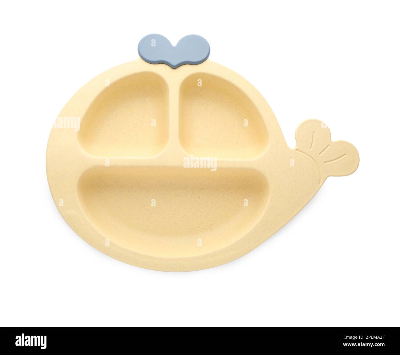 Cute plastic section plate isolated on white, top view. Serving baby ...