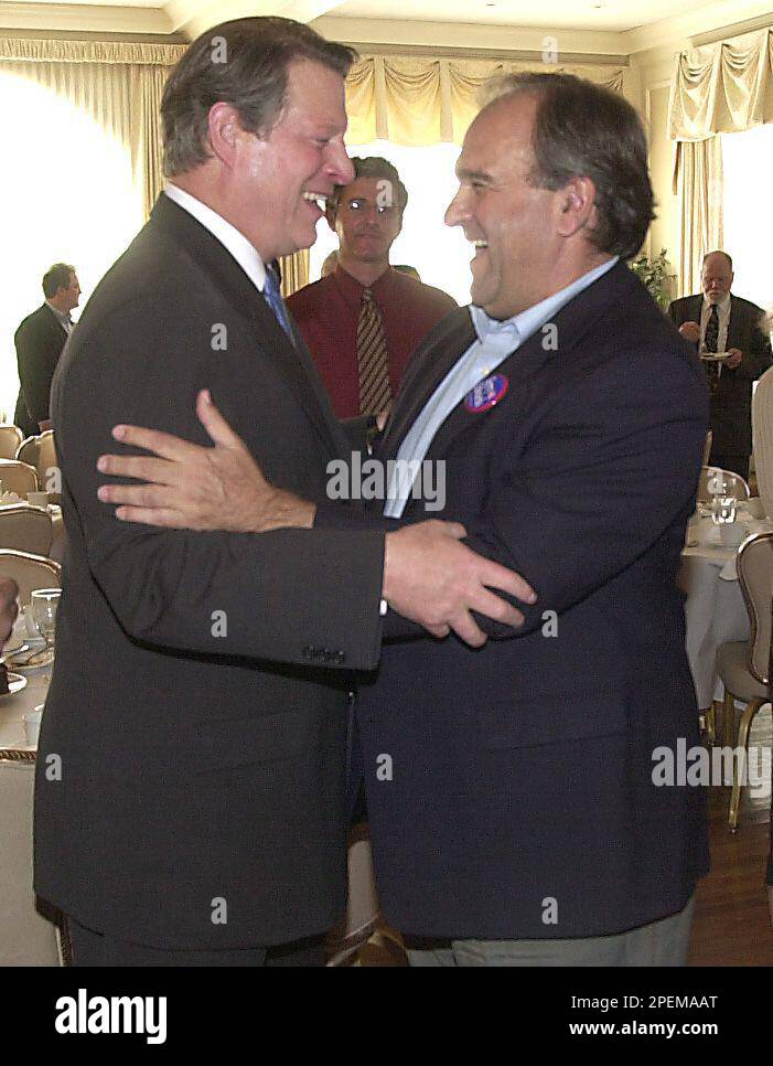 Former Vice President Al Gore, left, embraces Bill Shaheen, husband of ...
