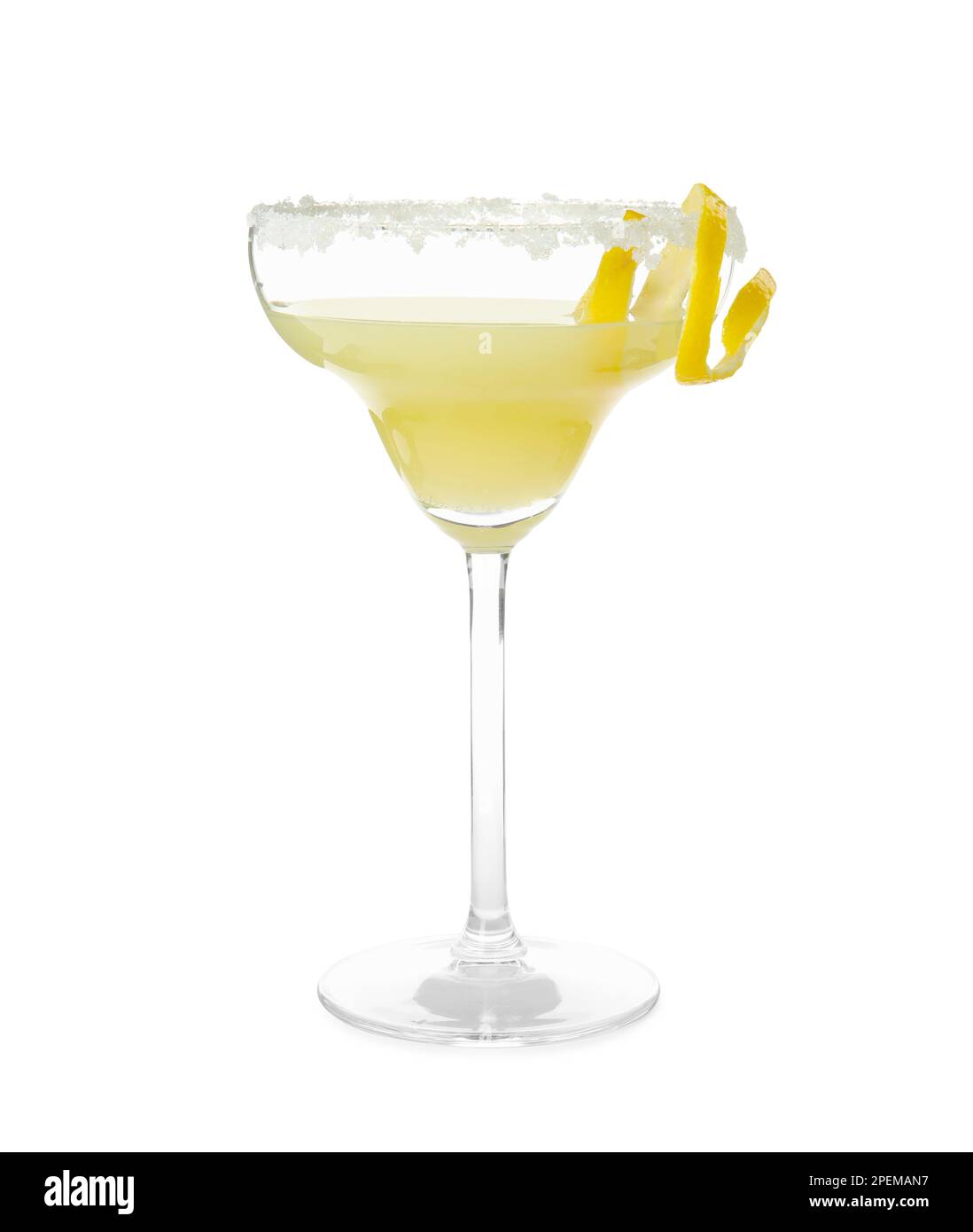 Glass of delicious bee's knees cocktail with sugar rim and lemon twist ...