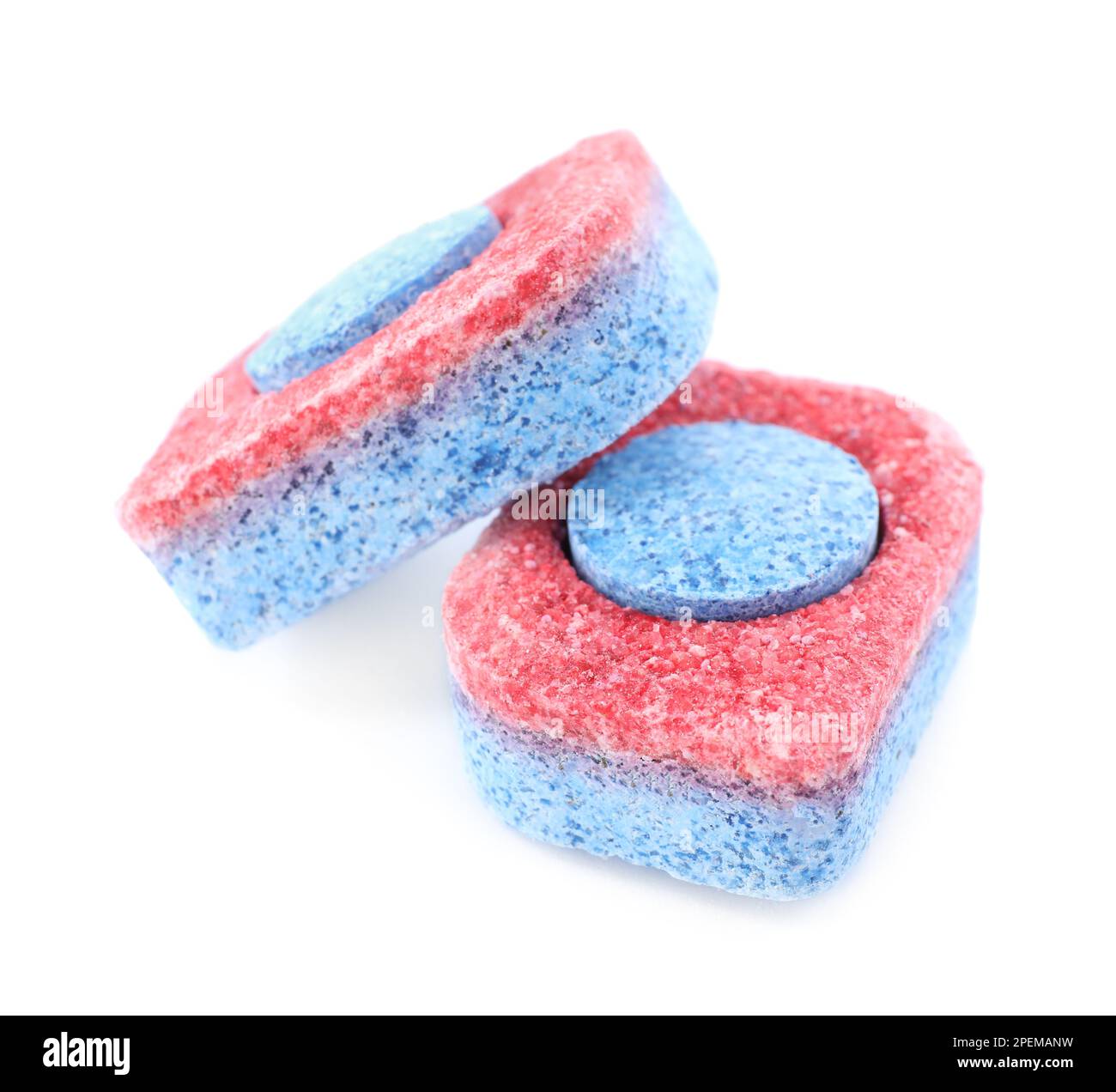 Two dishwasher detergent tablets on white background Stock Photo - Alamy