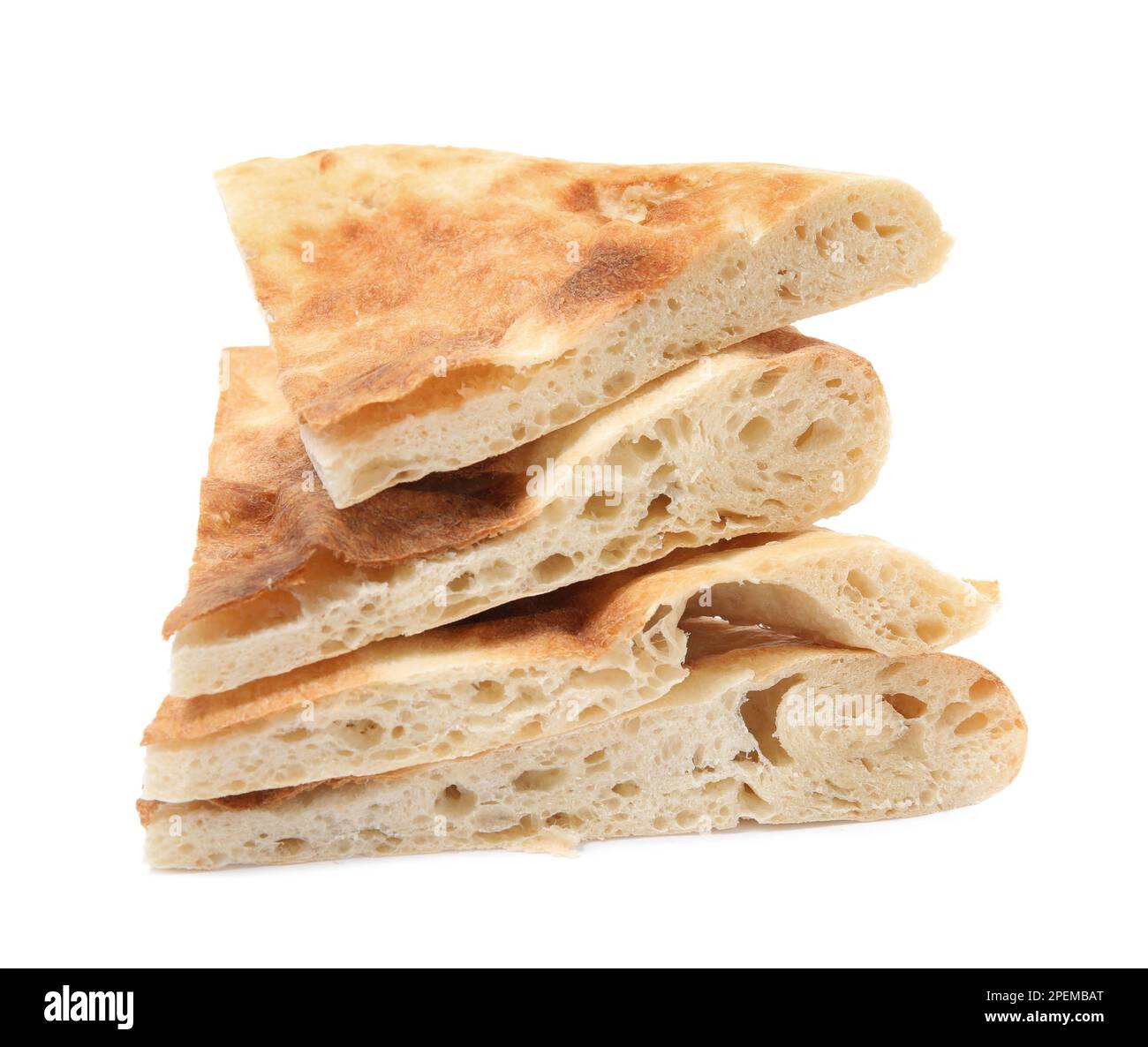 Cut fresh pita bread on white background Stock Photo - Alamy