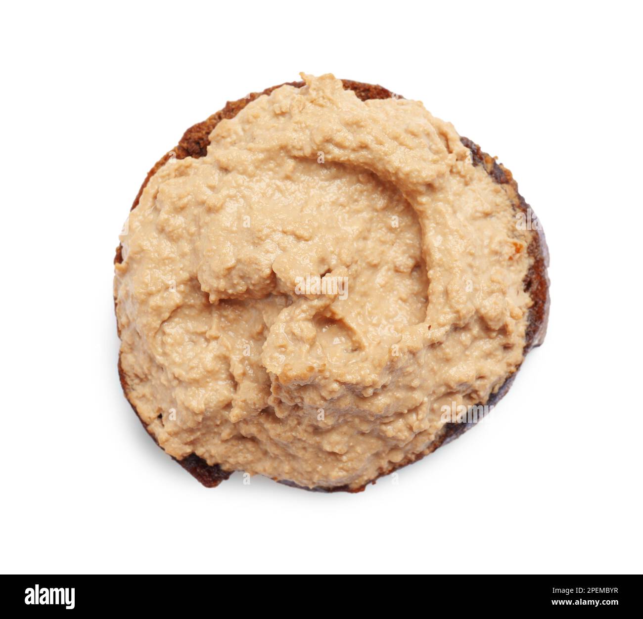 Slice of bread with delicious pate isolated on white, top view Stock ...