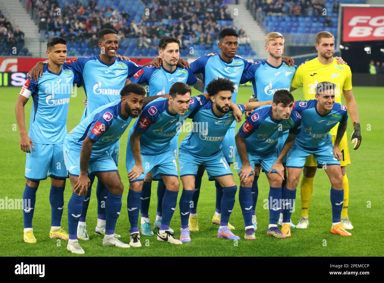 Saint Petersburg, Russia. 15th Mar, 2023. Zenit team players pose for a ...