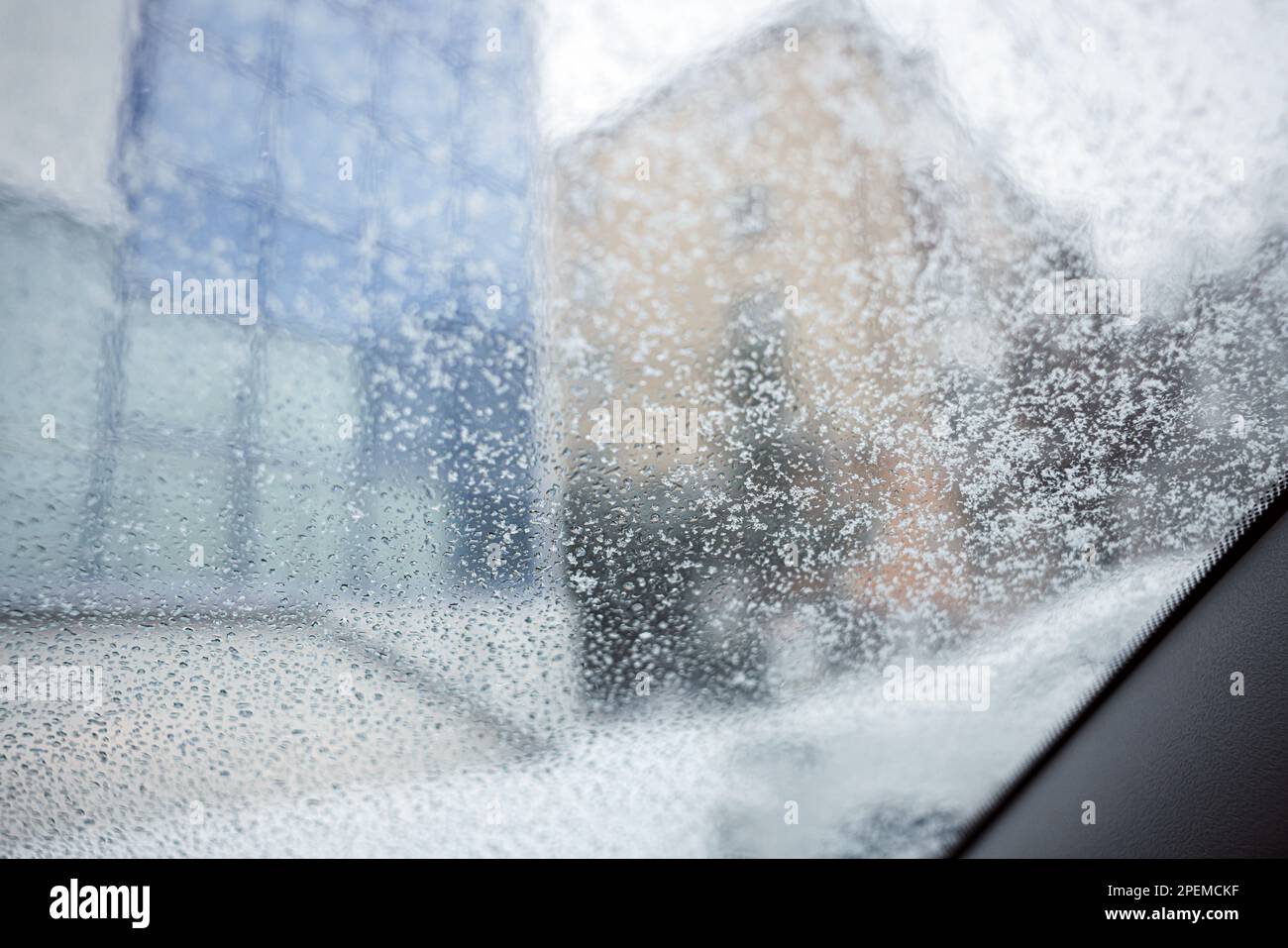 Car window covered with snow, view from inside Stock Photo - Alamy