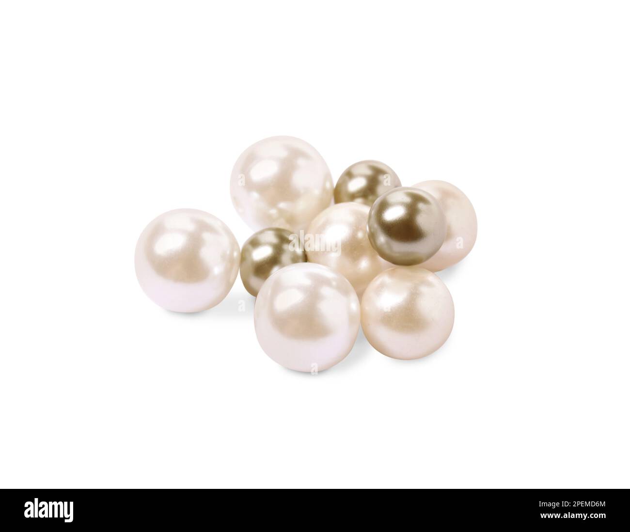 Many beautiful oyster pearls on white background Stock Photo - Alamy