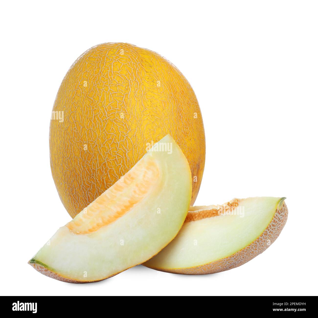 Whole and cut tasty ripe melons on white background Stock Photo - Alamy