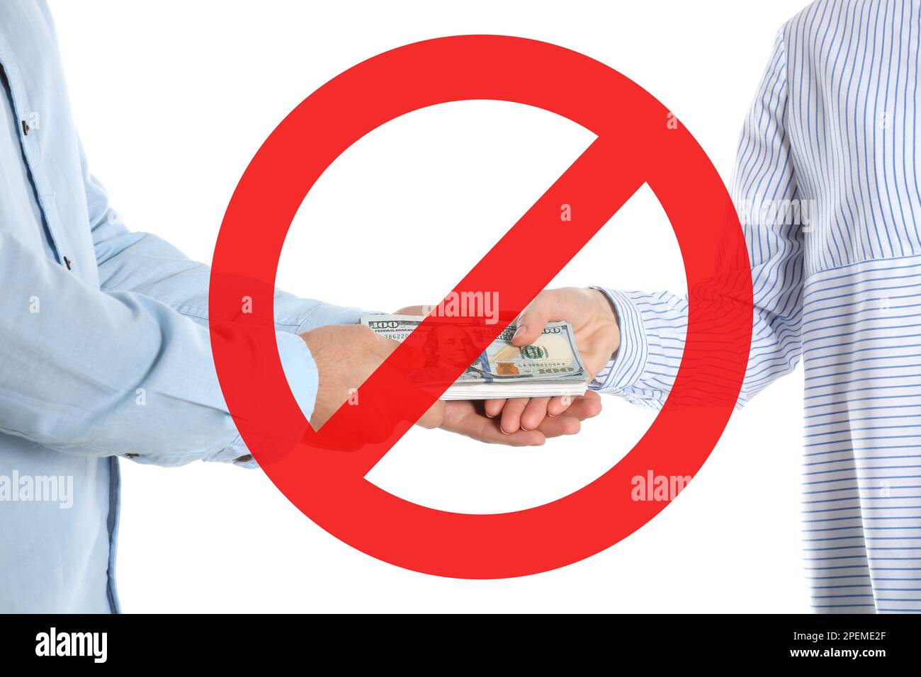 Stop corruption. Illustration of red prohibition sign and woman giving ...