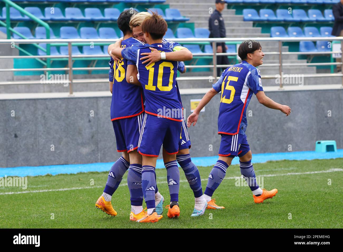 Japan's Naoki Kumata celebrates after scoring during the 2023 AFC U-20 ...