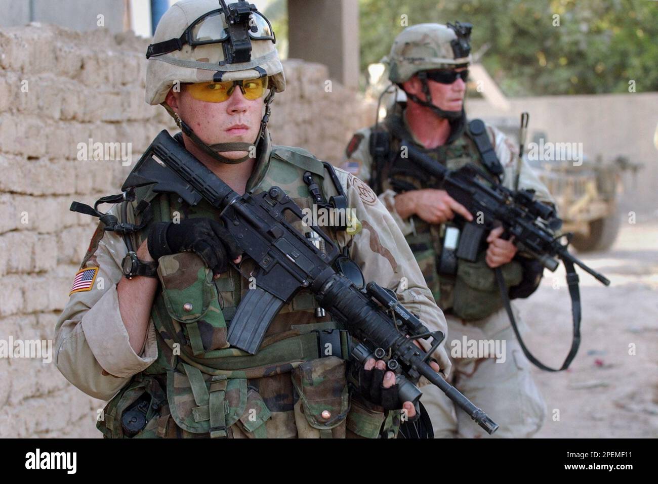 U.S. Army soldiers patrol in Samarra, Iraq, Saturday, Oct. 2, 2004 ...