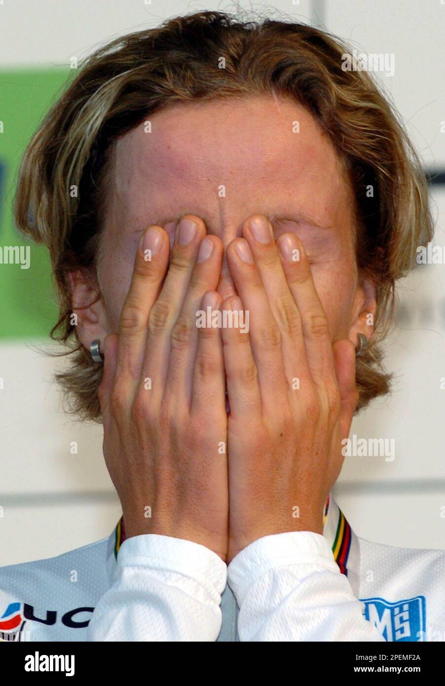 Germany's Judith Arndt reacts on the podium after winning the Elite ...
