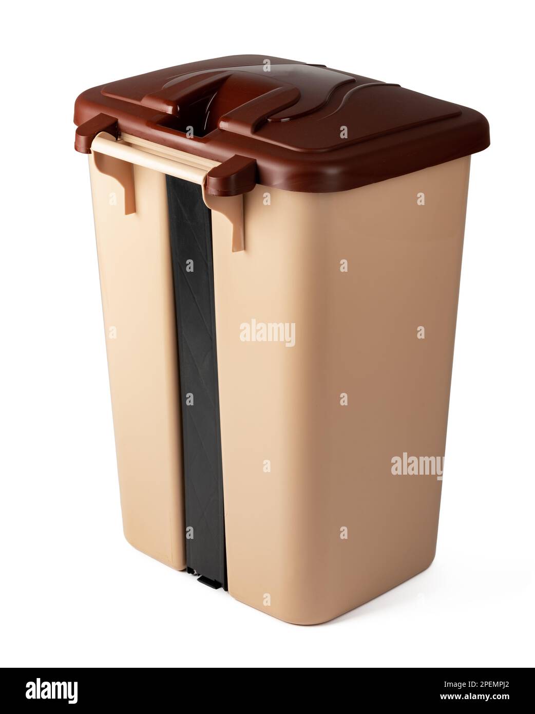 Beige plastic waste bin isolated on white Stock Photo - Alamy