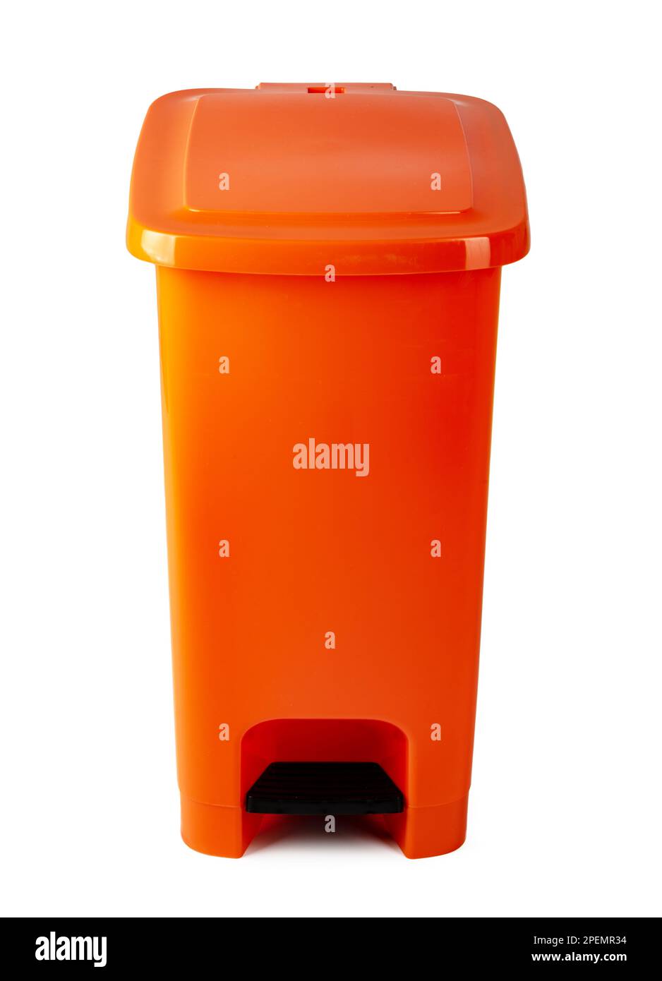 Orange plastic waste bin isolated on white Stock Photo - Alamy