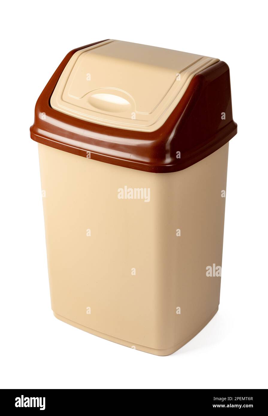 Beige plastic waste bin isolated on white Stock Photo - Alamy