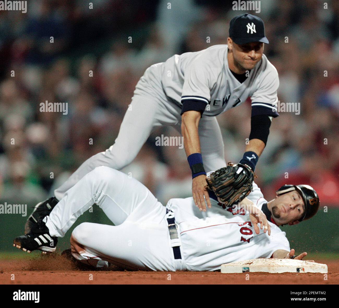 Boston Red Sox's Doug Mientkiewicz reaches second base safely after ...