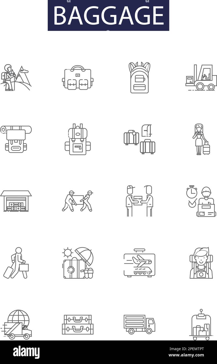 Baggage line vector icons and signs. baggage, suitcase, travel, tourism ...