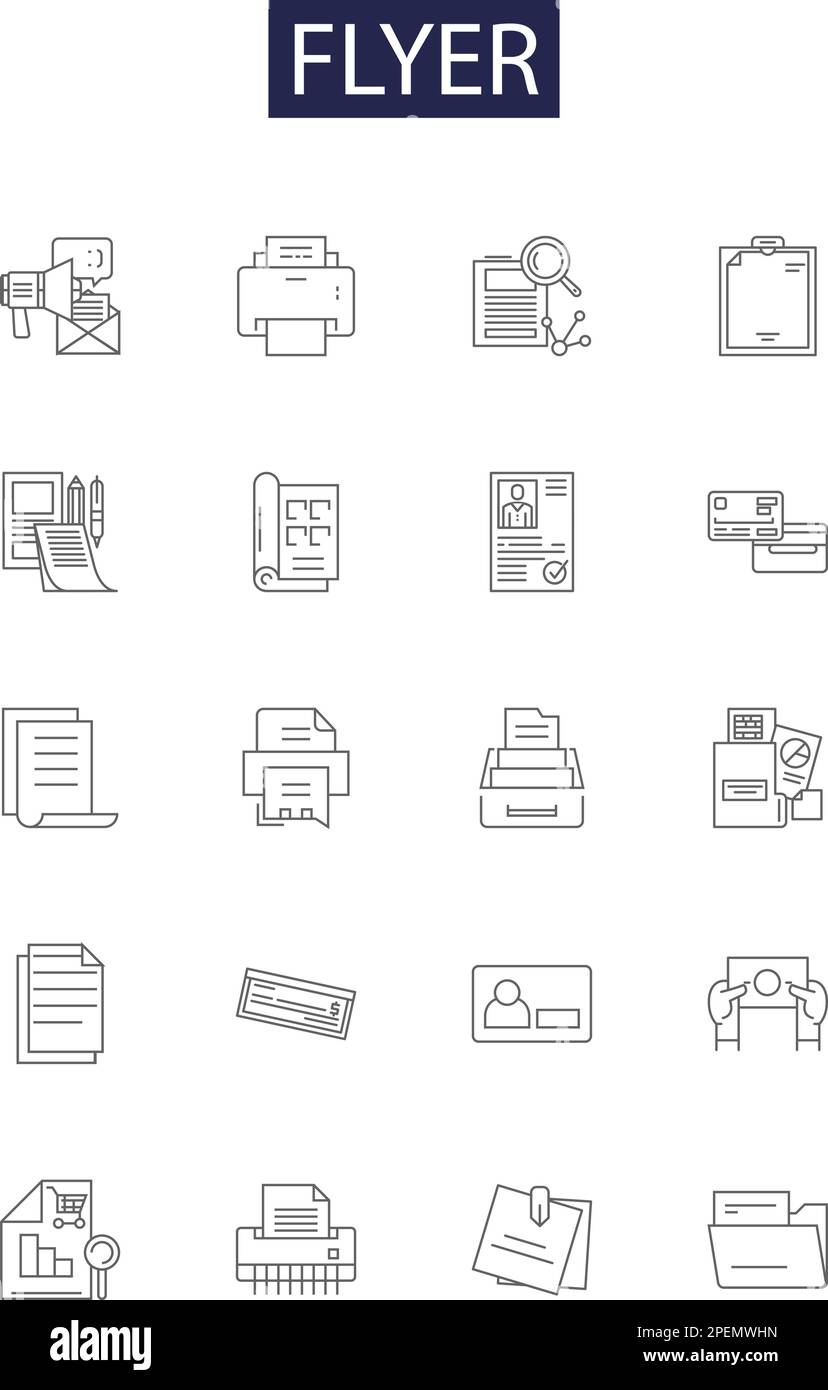 Flyer line vector icons and signs. Airplane, Aircraft, Glider, Ticket ...