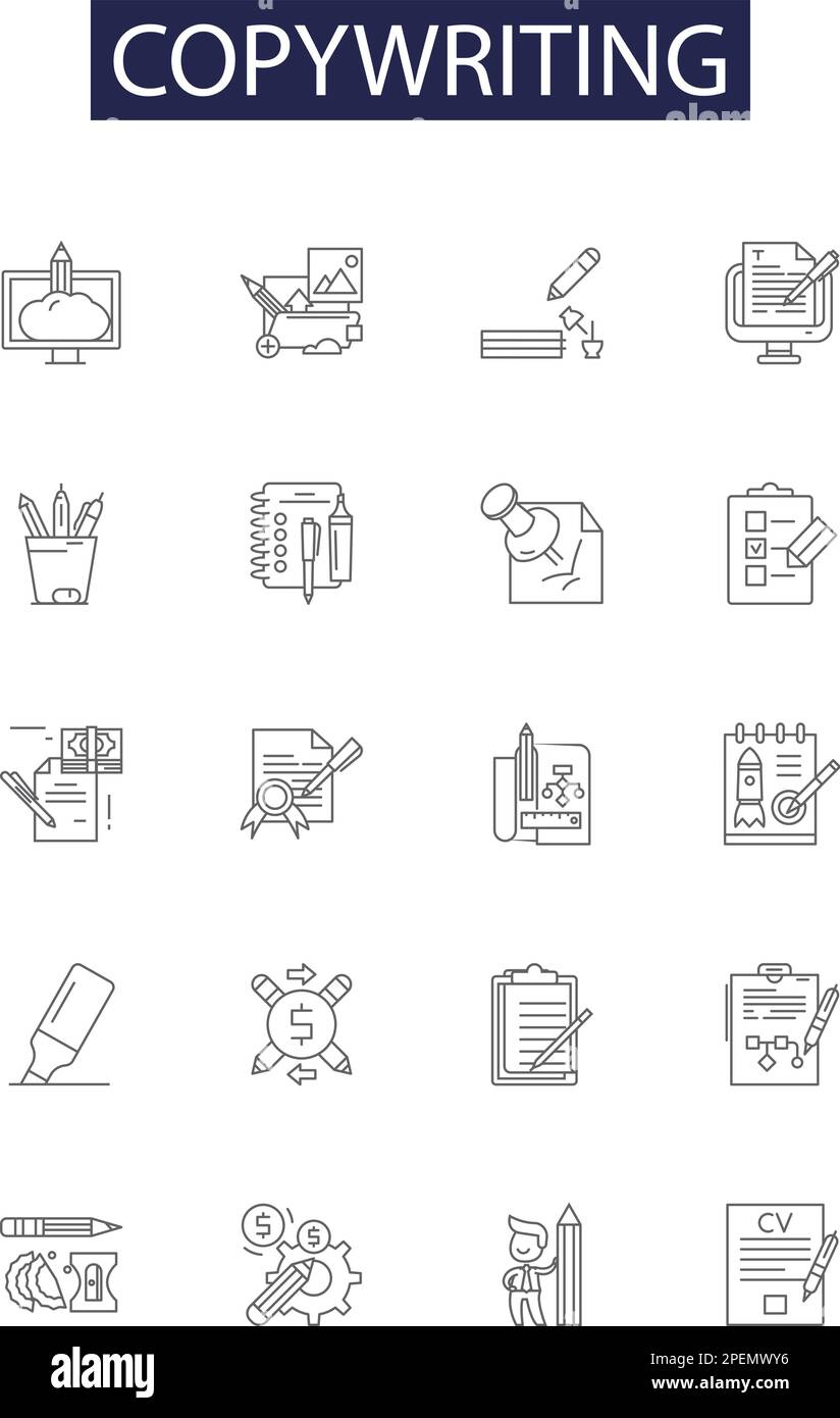 Copywriting line vector icons and signs. Copyediting, Copywriter ...