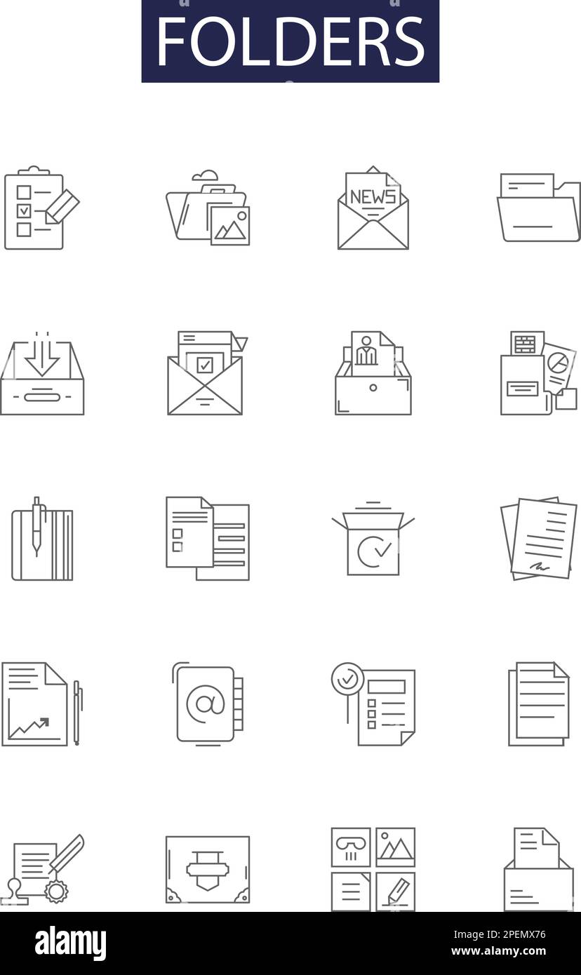 Folders line vector icons and signs. Directories, Containers, Dividers, Binders, Fileboxes ...