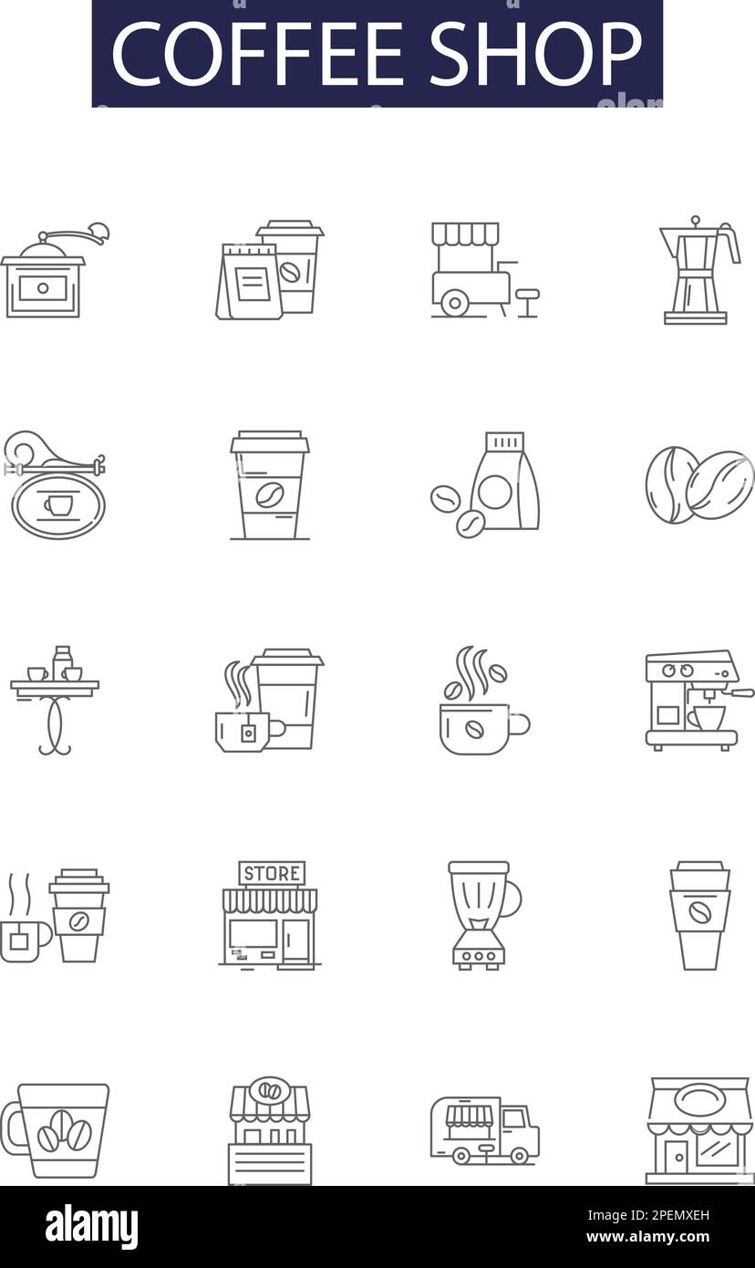 Coffee shop line vector icons and signs. Coffeehouse, Espresso, Cappuccino, Latte, Mocha ...