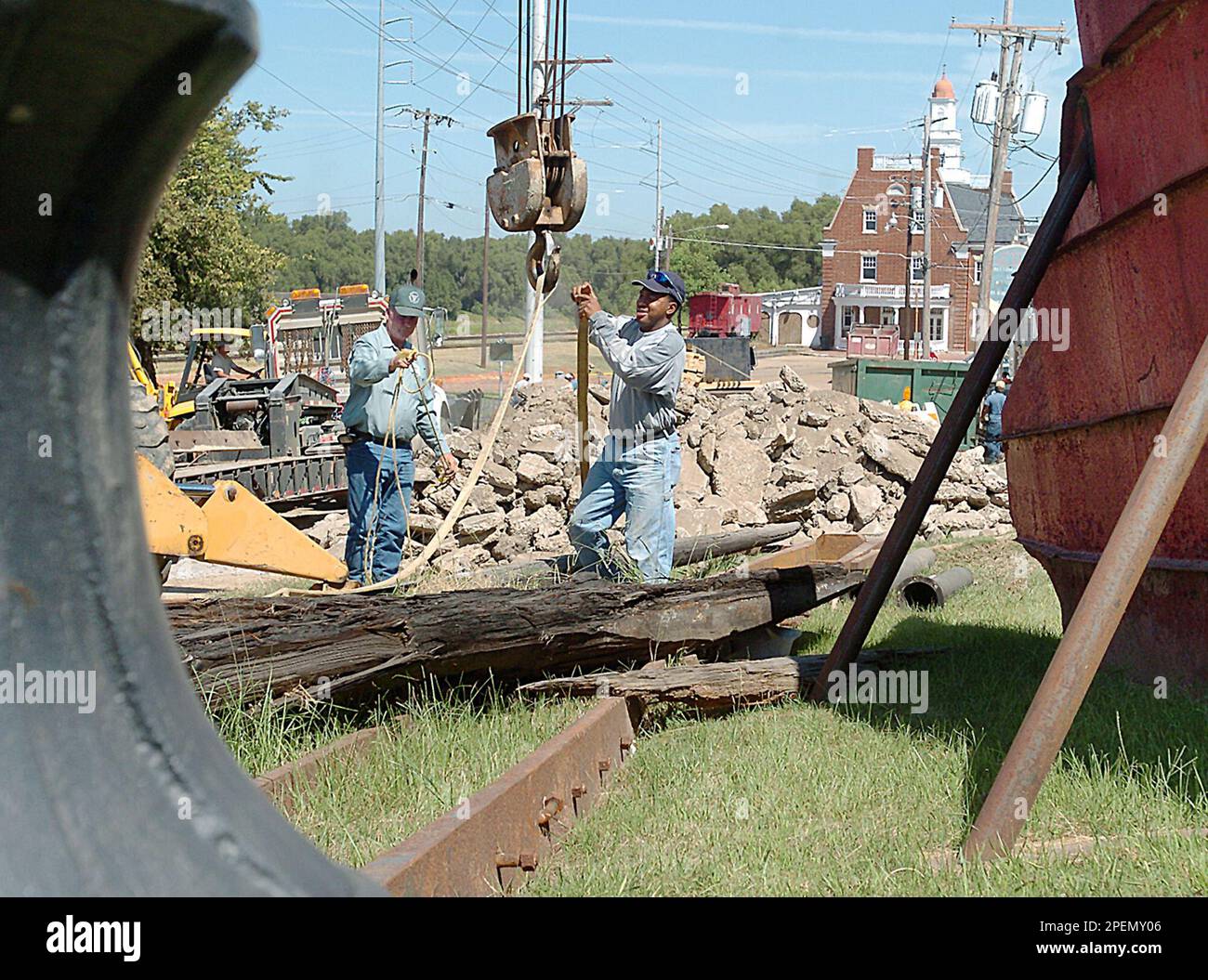 Framed by a capstan, left, and a rudder, right, City of Vicksburg ...