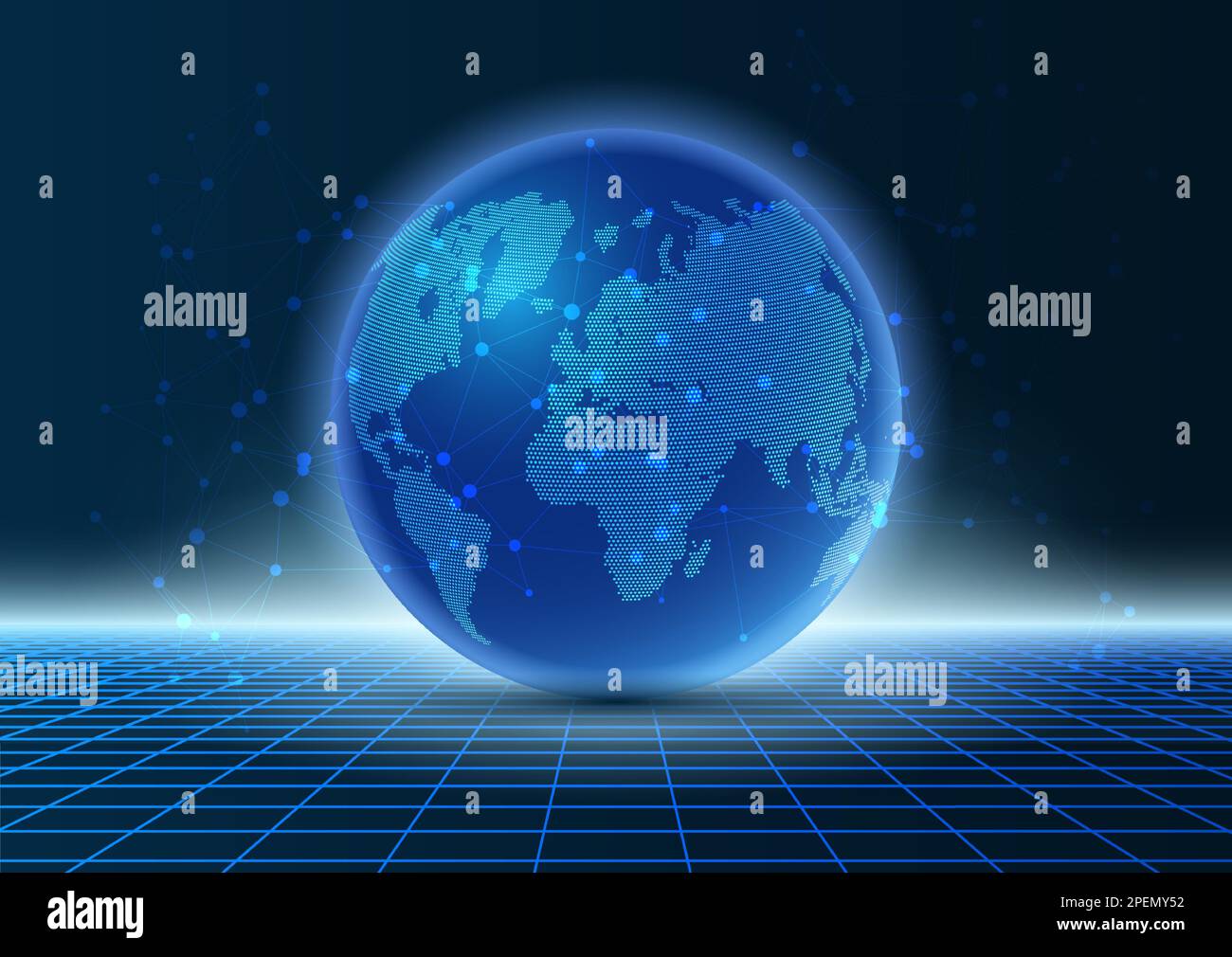 Modern techno design background with perspective grid and globe Stock ...