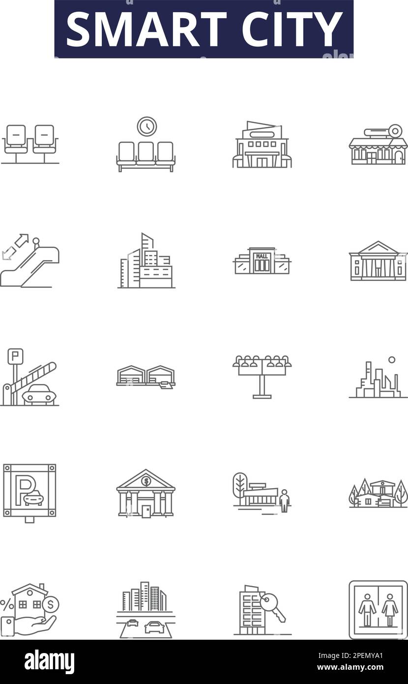 Smart city line vector icons and signs. City, Urban, Technology, Connected, Intelligent ...