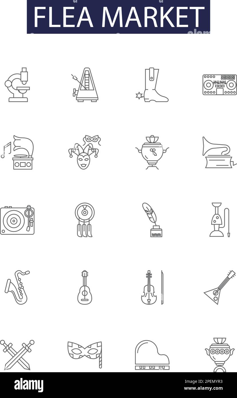 Flea market line vector icons and signs. Market, Shopping, Marketplace ...