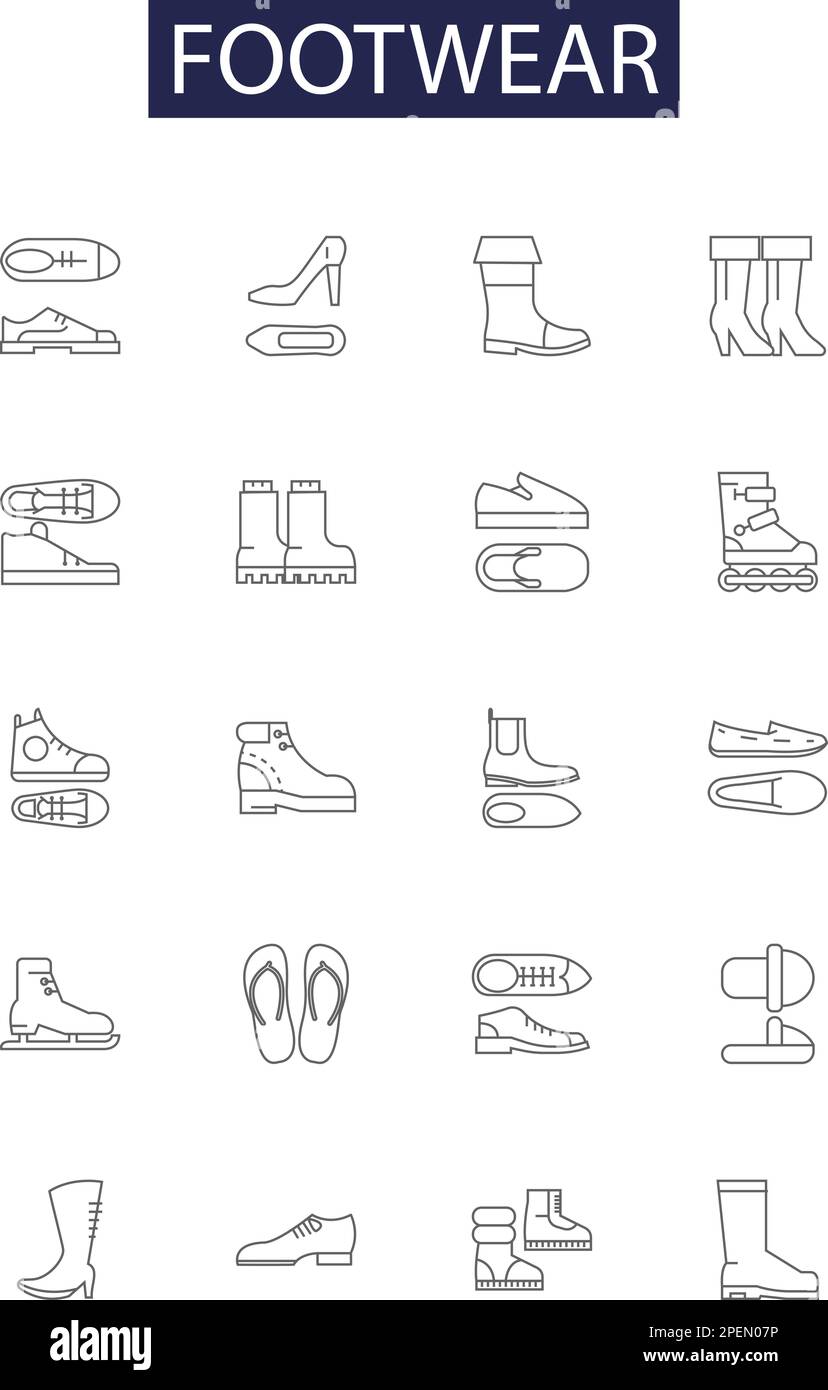 Footwear line vector icons and signs. Sneakers, Sandals, Clogs, Loafers ...