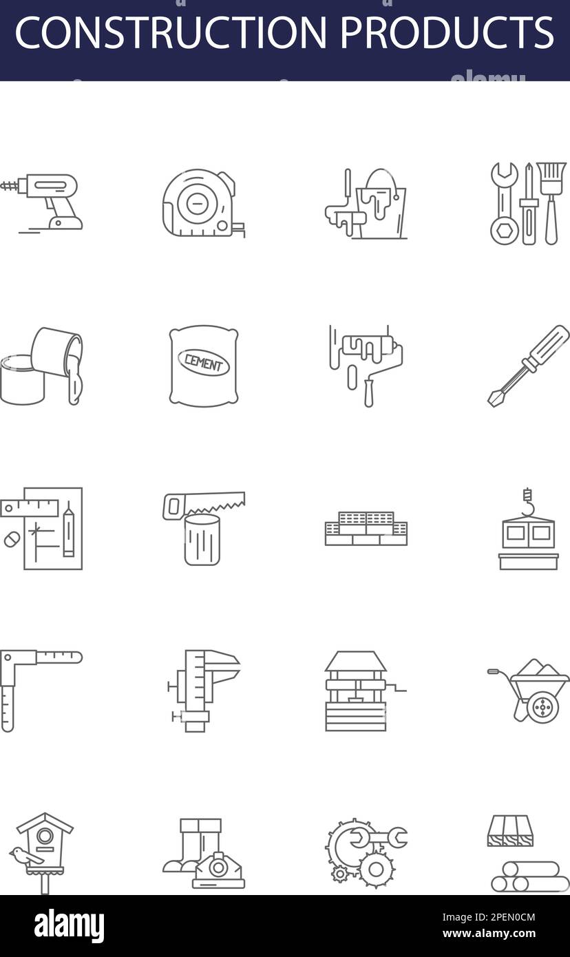 Construction products line vector icons and signs. Cement, Bricks ...