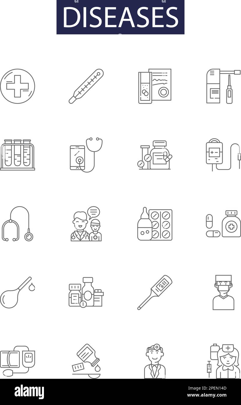 Diseases line vector icons and signs. Illness, Infection, Ill, Virus ...