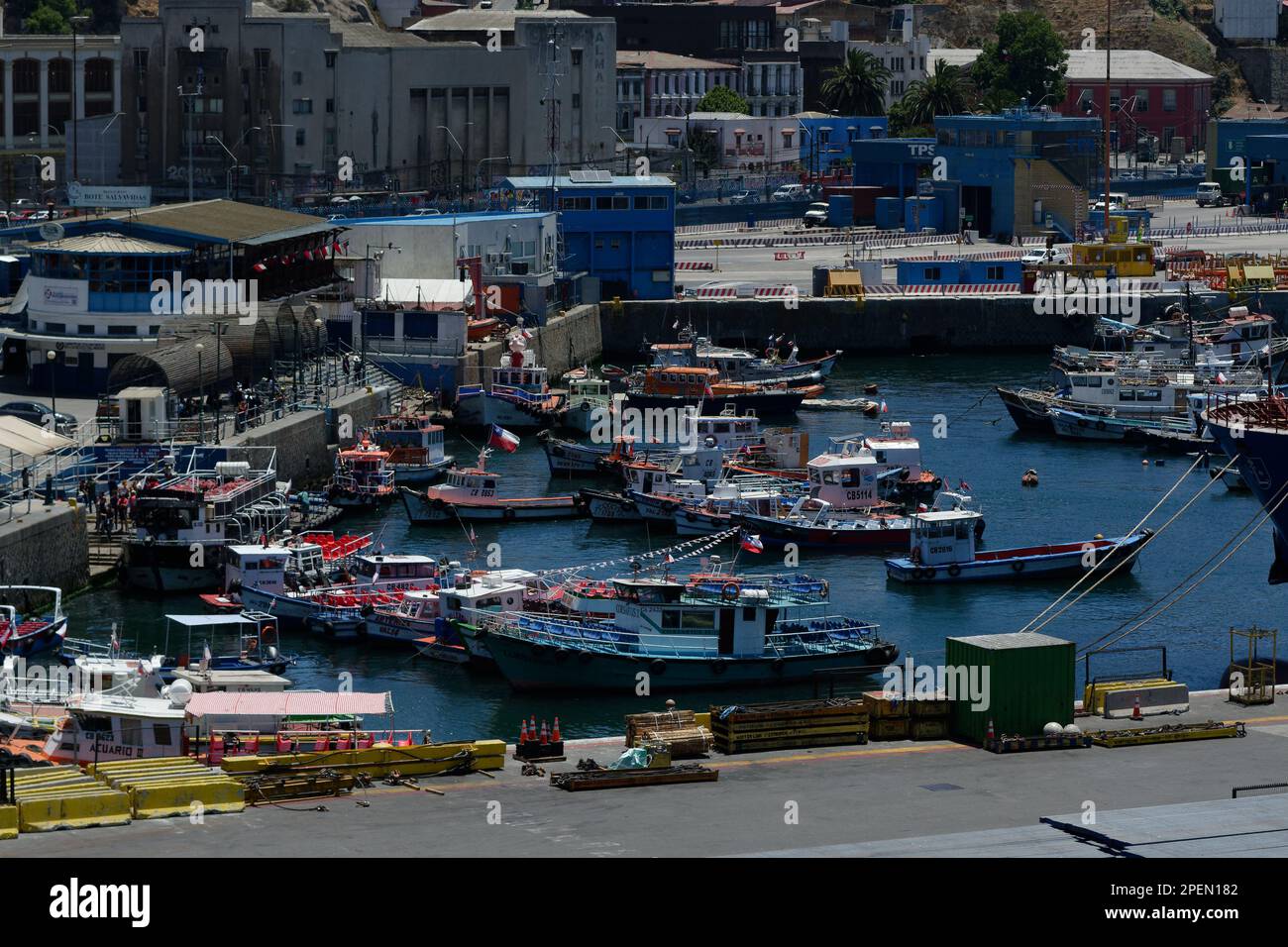 Valparaiso Small Boat Harbor crowded with a selection of Pleasure Boats ...