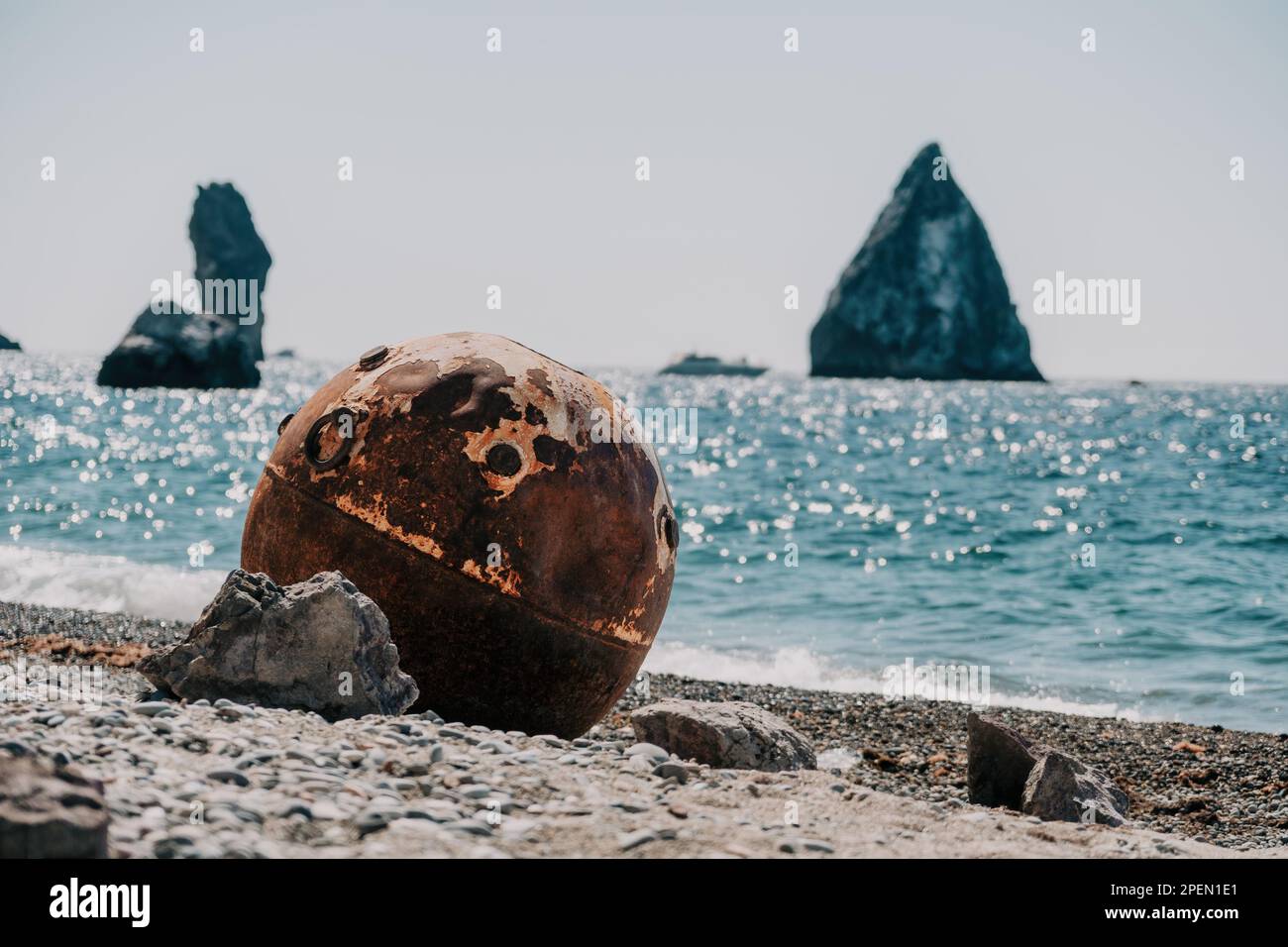 Old rusty sea mine on the beach Stock Photo - Alamy