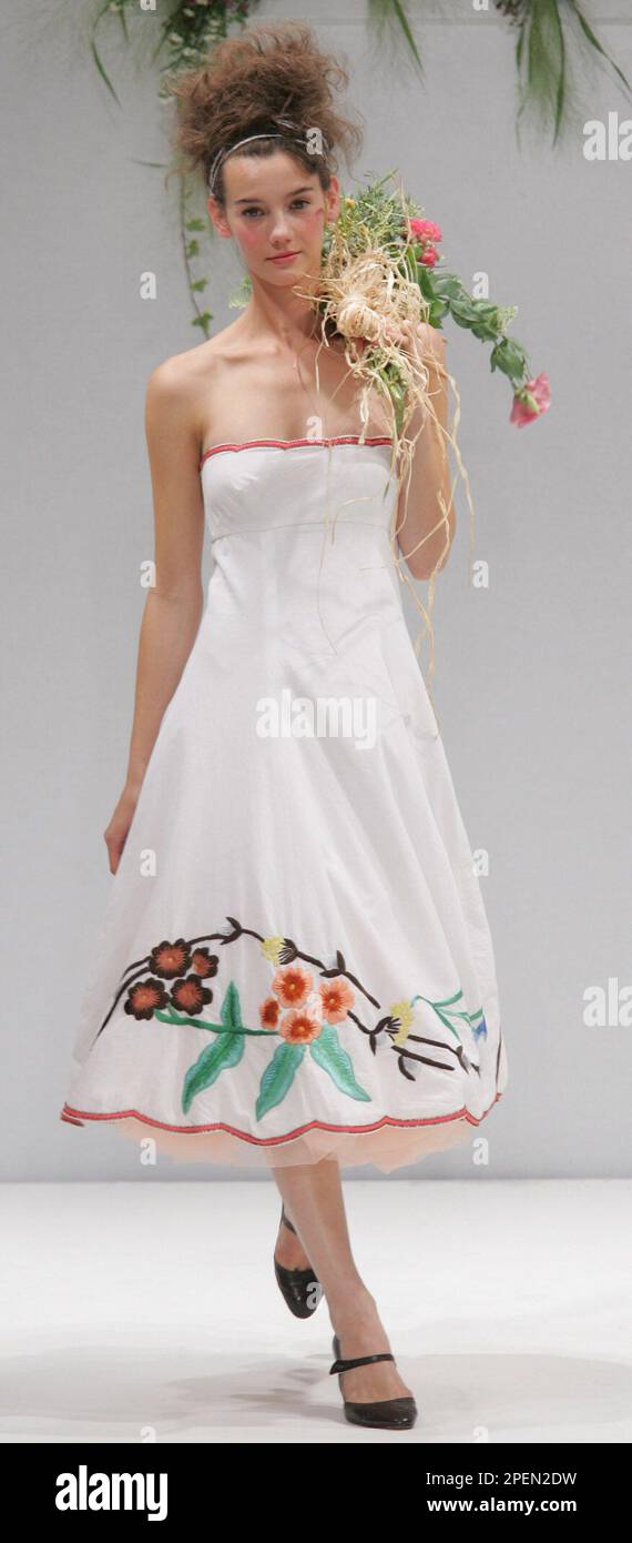 A model wears an outfit by British designer Tracey Boyd during her ...
