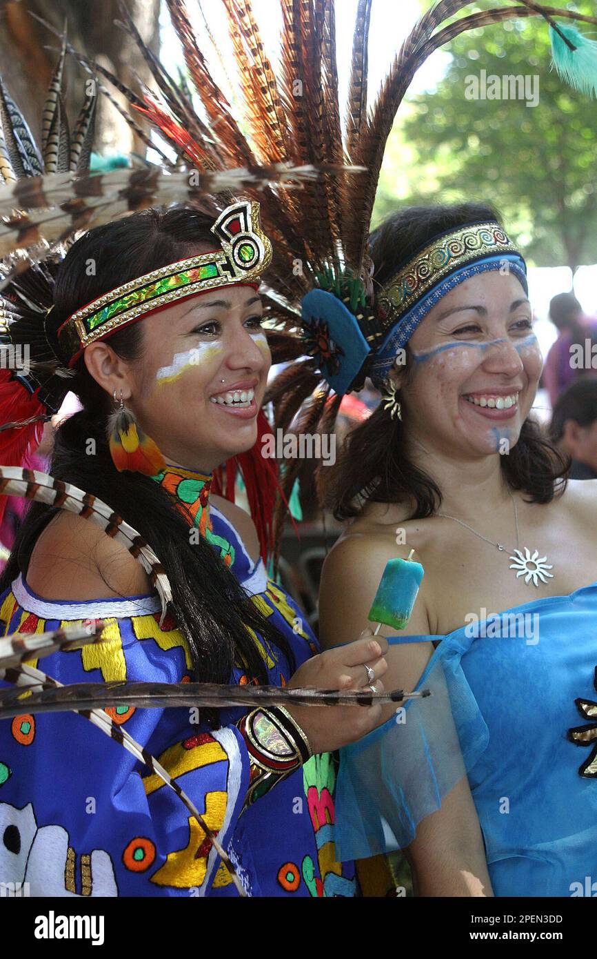 Pearla Torrez, left, and Alicia Salazar, representing the Xitlalli sect ...