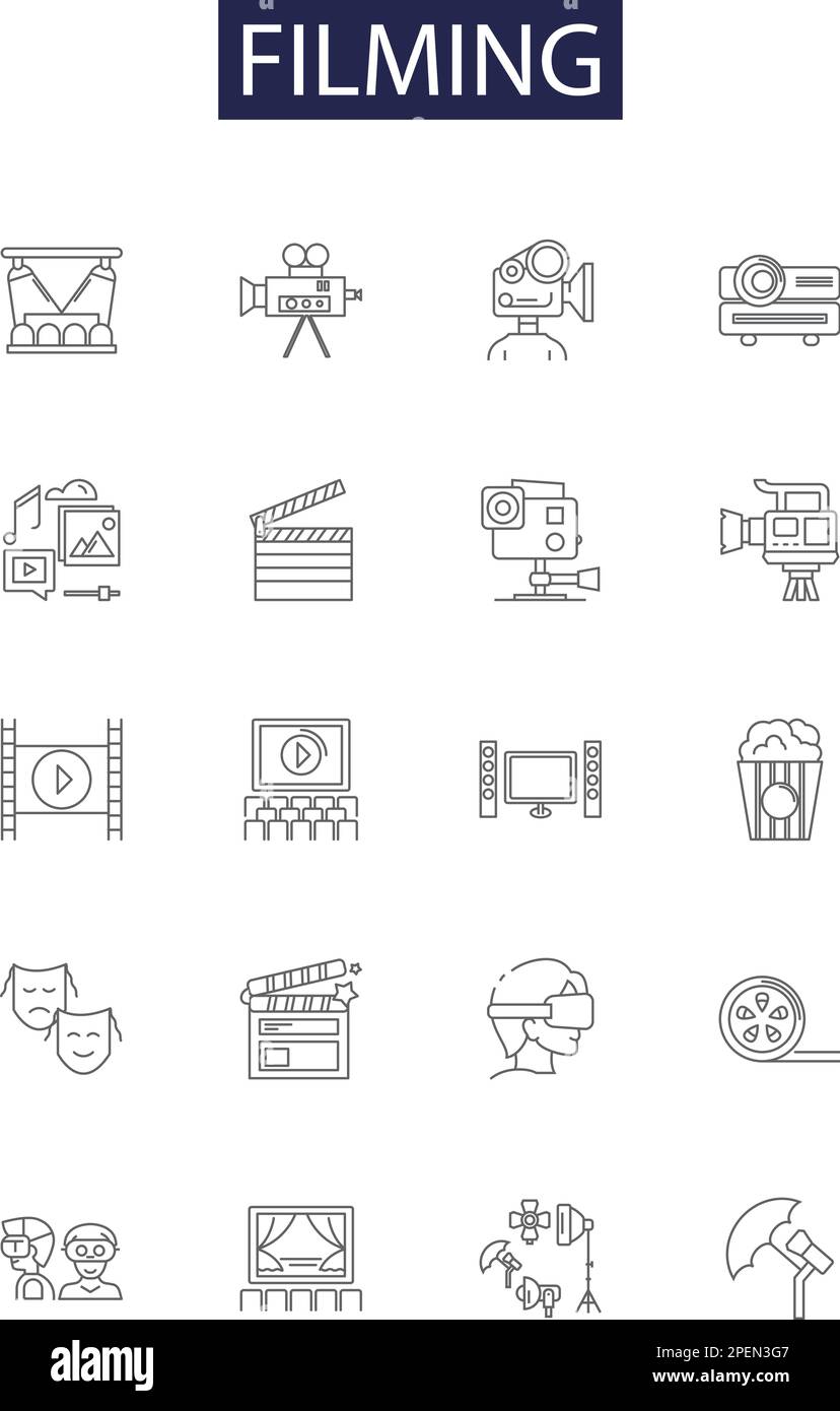 Filming line vector icons and signs. Recording, Taping, Videotaping, Cinematography, Filming ...