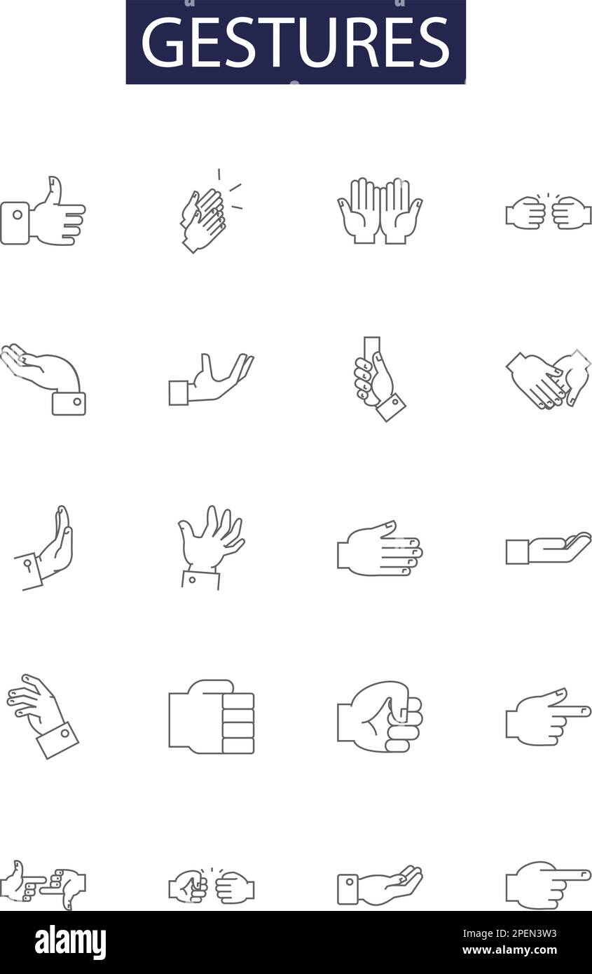 Gestures line vector icons and signs. postures, motions, expressions, signals, frowns, nods ...