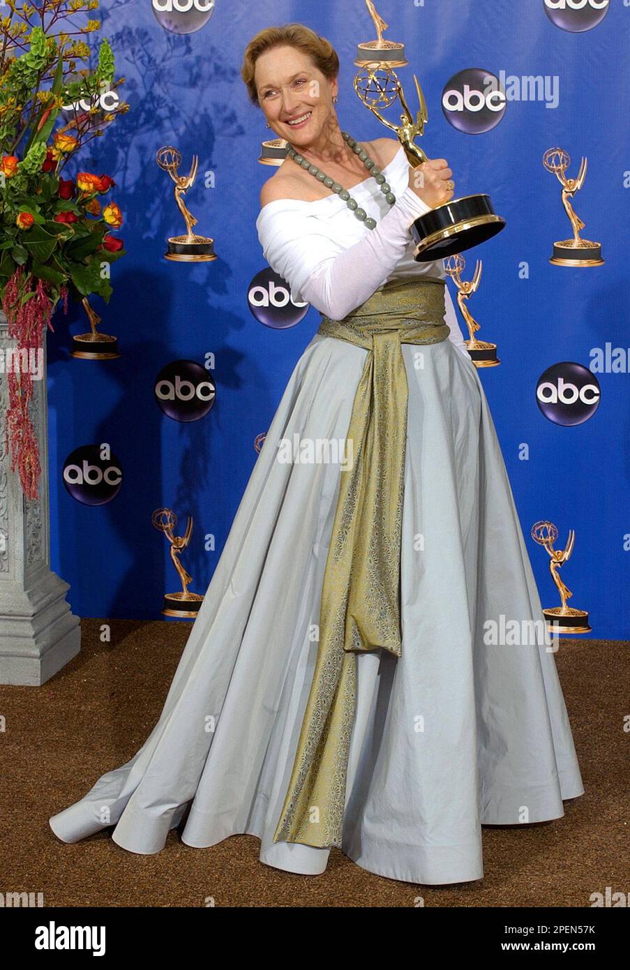 Meryl Streep poses with her trophy for outstanding lead actress in a ...