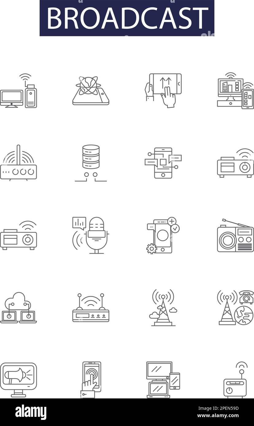 Broadcast line vector icons and signs. Disseminate, Announce, Relay ...