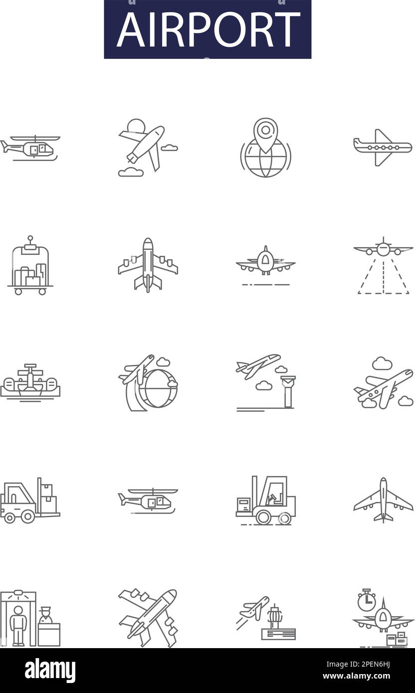 Airport line vector icons and signs. Terminal, Aircraft, Flight, Sky ...