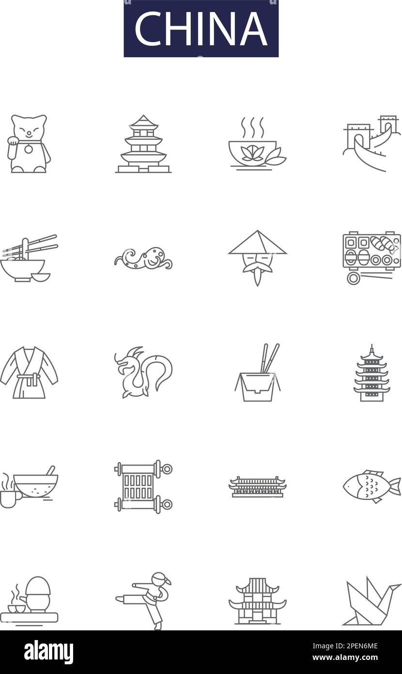 China line vector icons and signs. Civilization, Mao, Economy ...