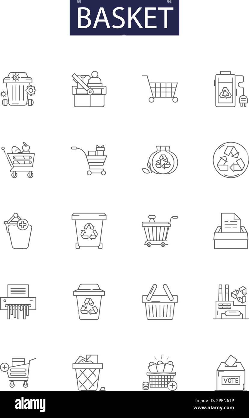 Basket line vector icons and signs. Wicker, Straw, Handled, Market ...