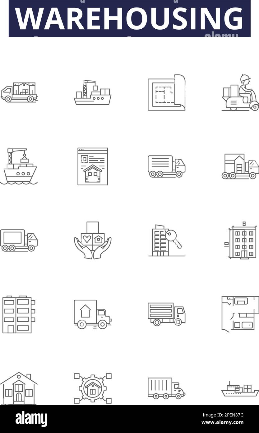 Warehousing line vector icons and signs. Distribution, Inventory ...